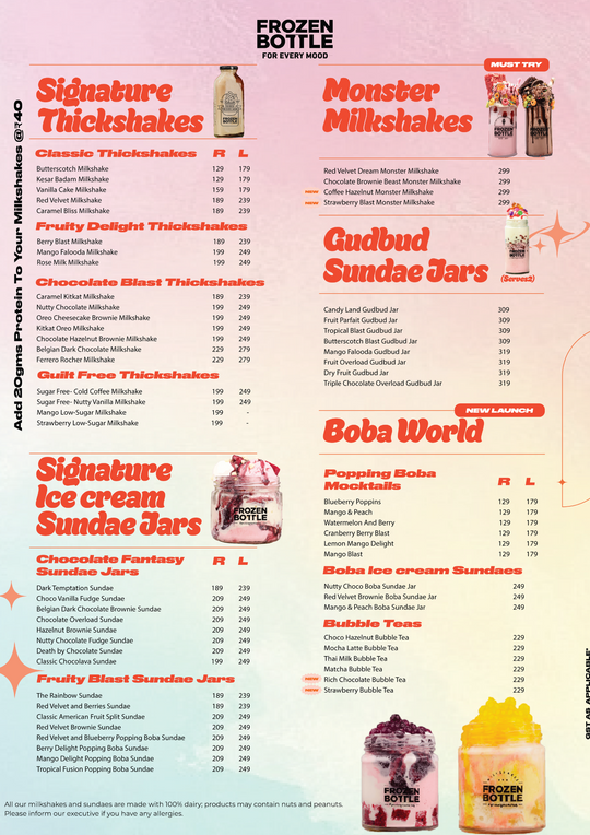 Frozen Bottle Store Menu | Order your favorite Desserts